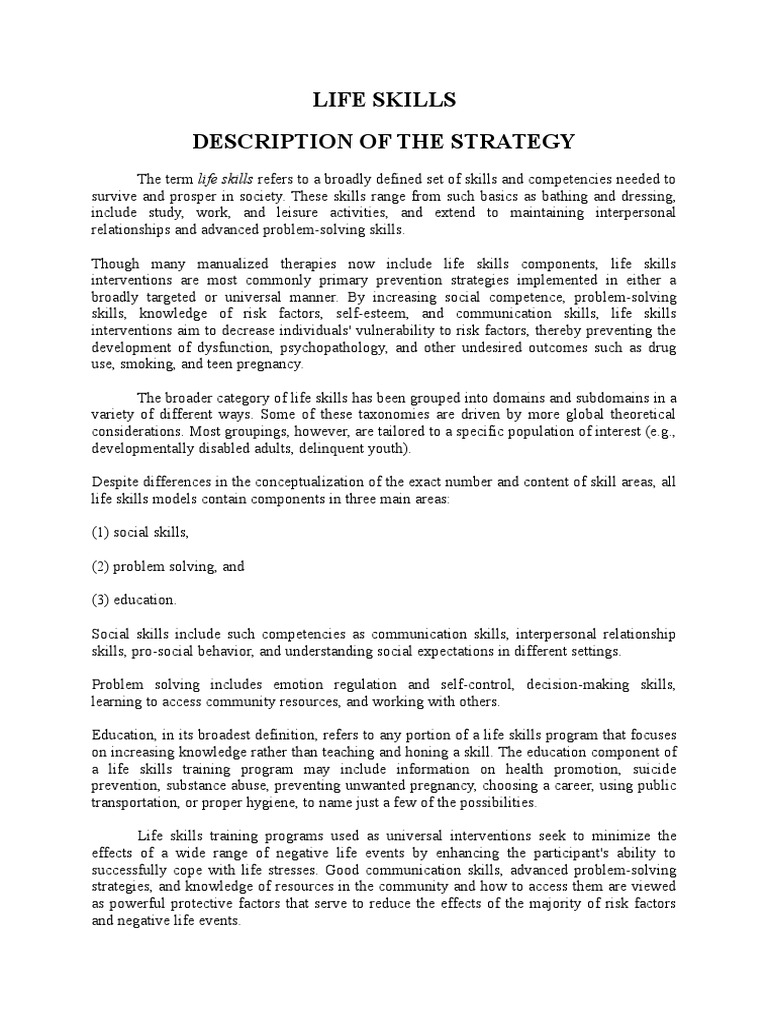 Life Skills Training Programs | PDF | Major Depressive Disorder ...