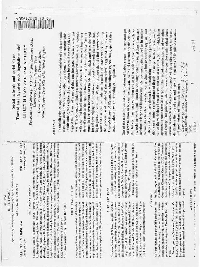 Milroy & Milroy 1992 | PDF