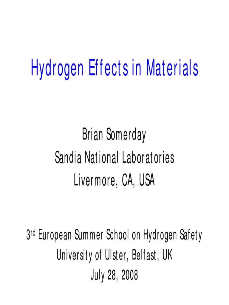 Hydrogen Effects in Materials 1 | PDF | Hydrogen | Fracture