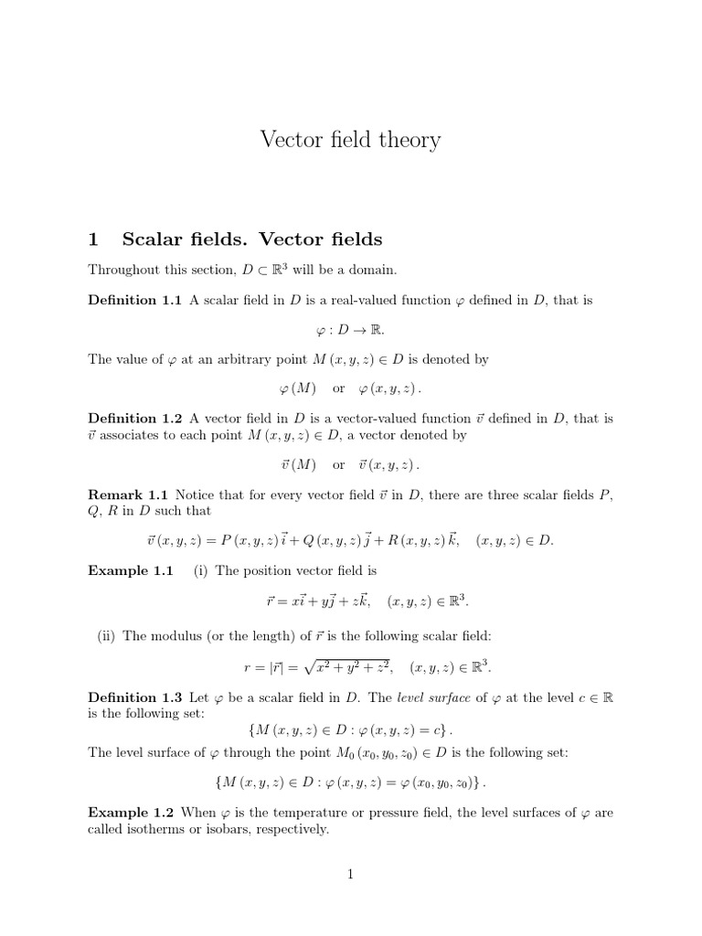 Vector Field Theory: 1 Scalar Fields. Vector Fields | PDF | Divergence ...
