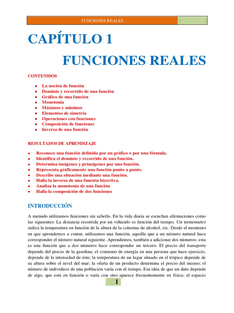 Funciones Reales | PDF | Función (Matemáticas) | Conjunto (Matemáticas)