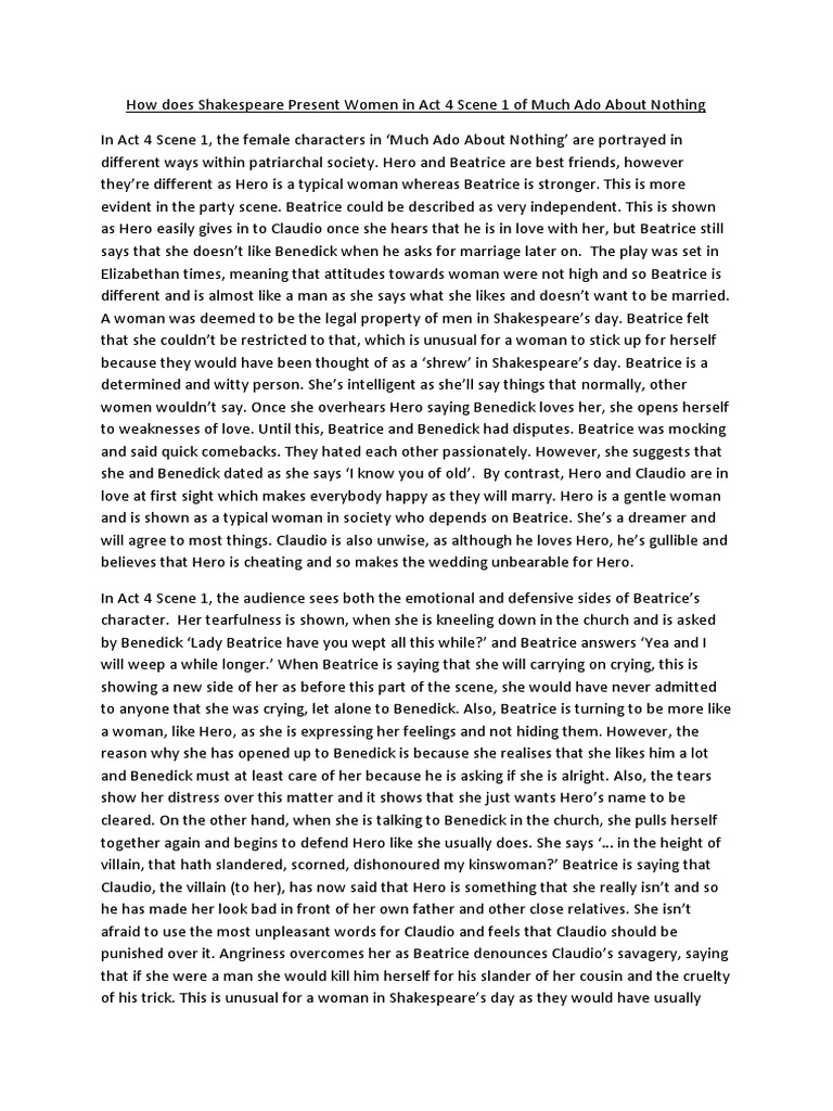Shakespeare's Presentation of Women in Much Ado About Nothing Act 4 ...