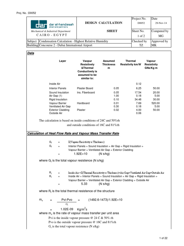 Mechanical & Industrial Department: Design Calculation Sheet | PDF ...