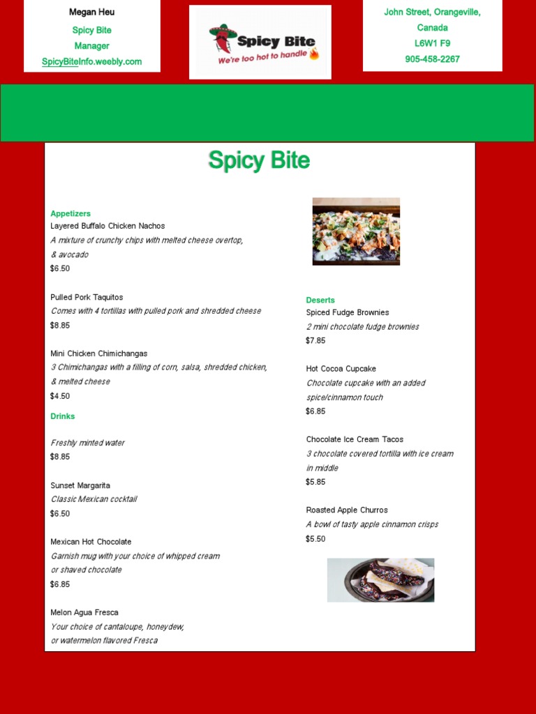 Spicy Bite Menu Highlights | PDF