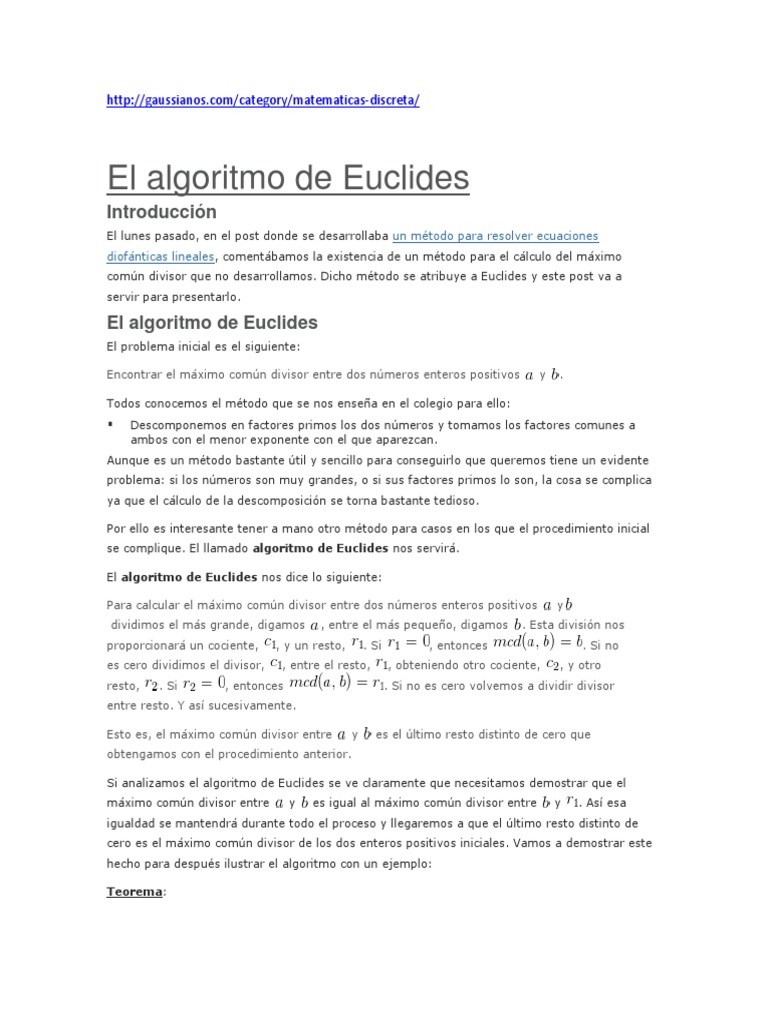 El Algoritmo de Euclides | División (Matemáticas) | Algoritmos