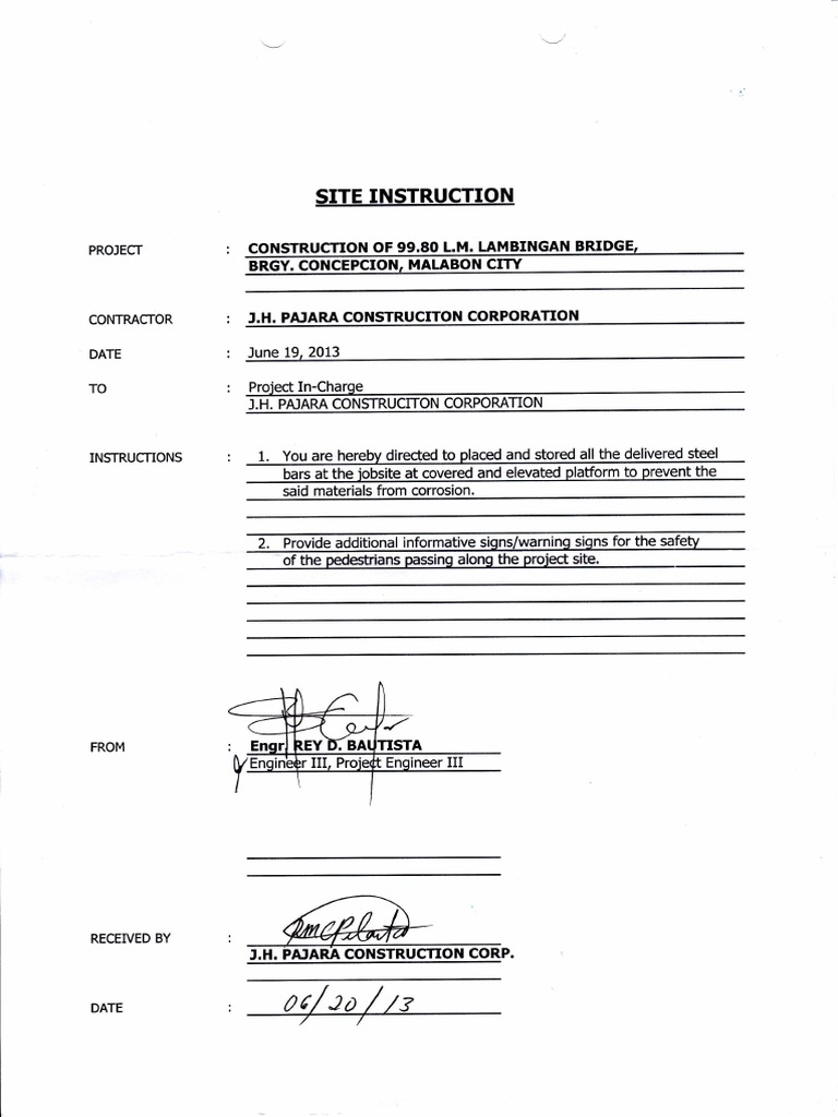 Site Instruction | PDF