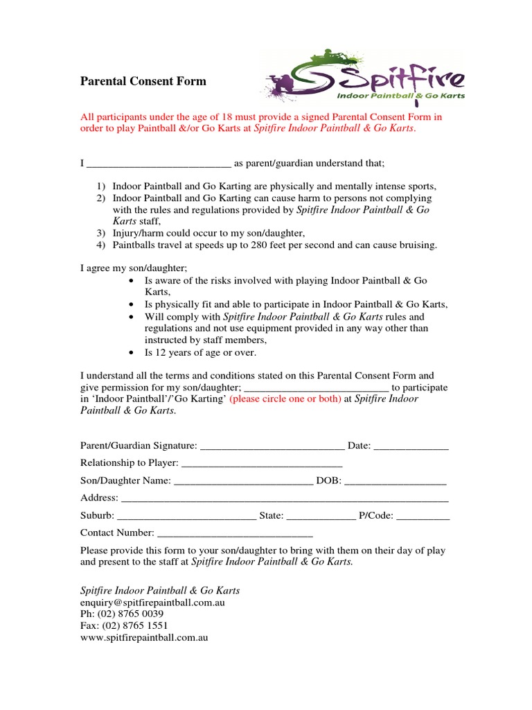 Spitfire Parental Consent Form | PDF | Law