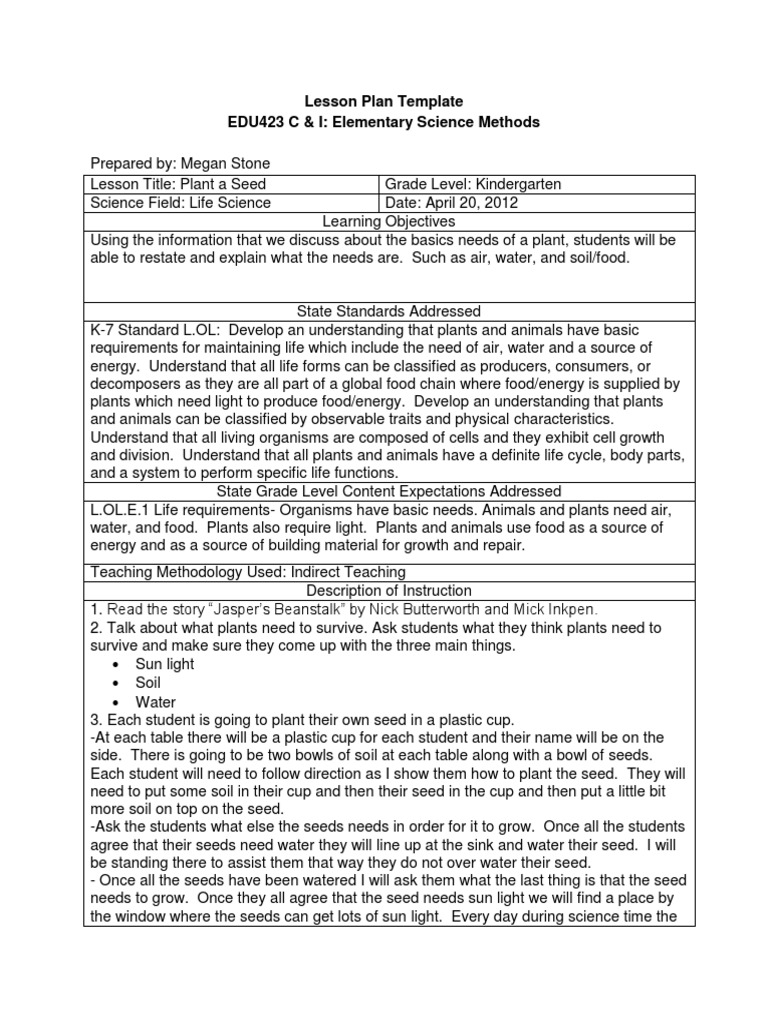 Lesson Plan Lima Bean Planting | PDF | Lesson Plan | Foods