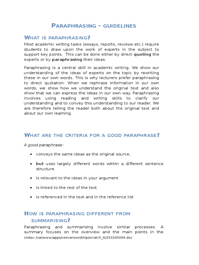 Paraphrasing Guidelines Webpage | PDF