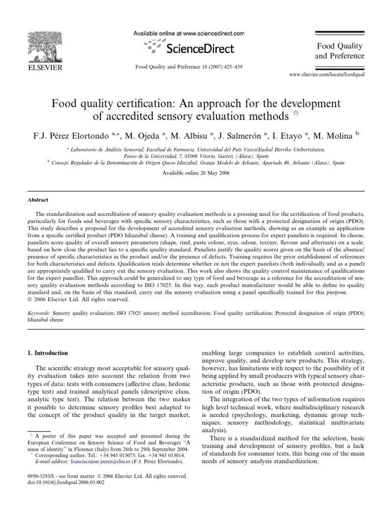 Food Quality Certification An Approach For The Development of ...