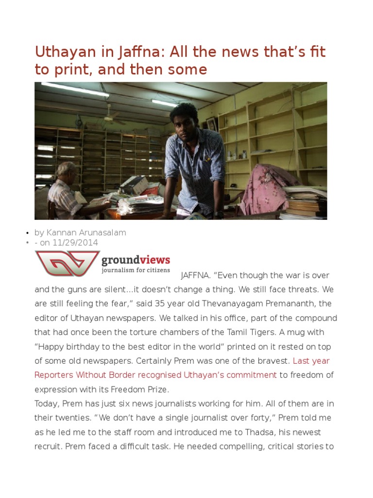 Uthayan in Jaffna All The News That's Fit To Print, and Then Some ...