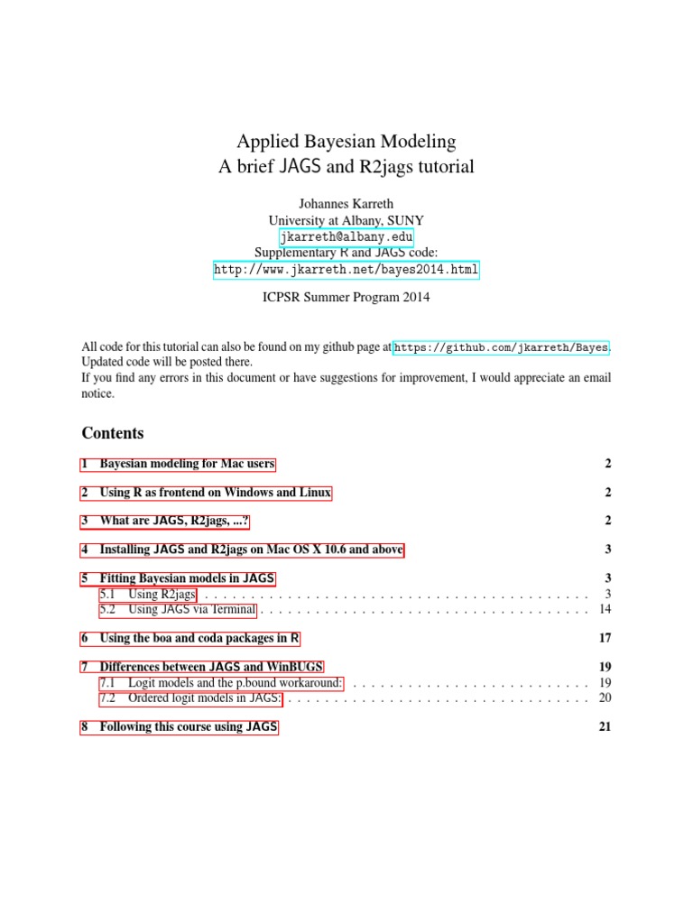 Applied Bayesian Modeling A Brief Jags And R2jags Tutorial Pdf R Programming Language