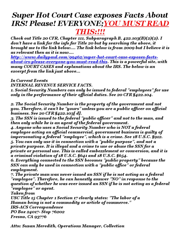 Super Hot Court Case Exposes Facts About IRS | PDF | Social Security ...