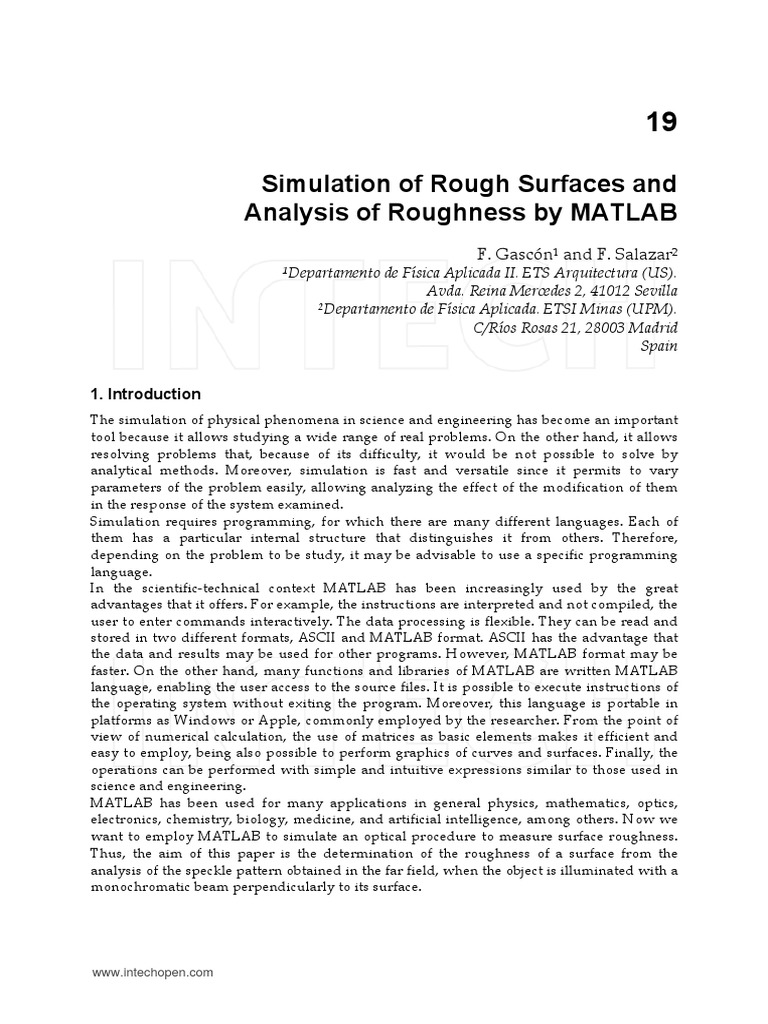 Simulation of Rough Surfaces and Analysis of Roughness by MATLAB | PDF ...