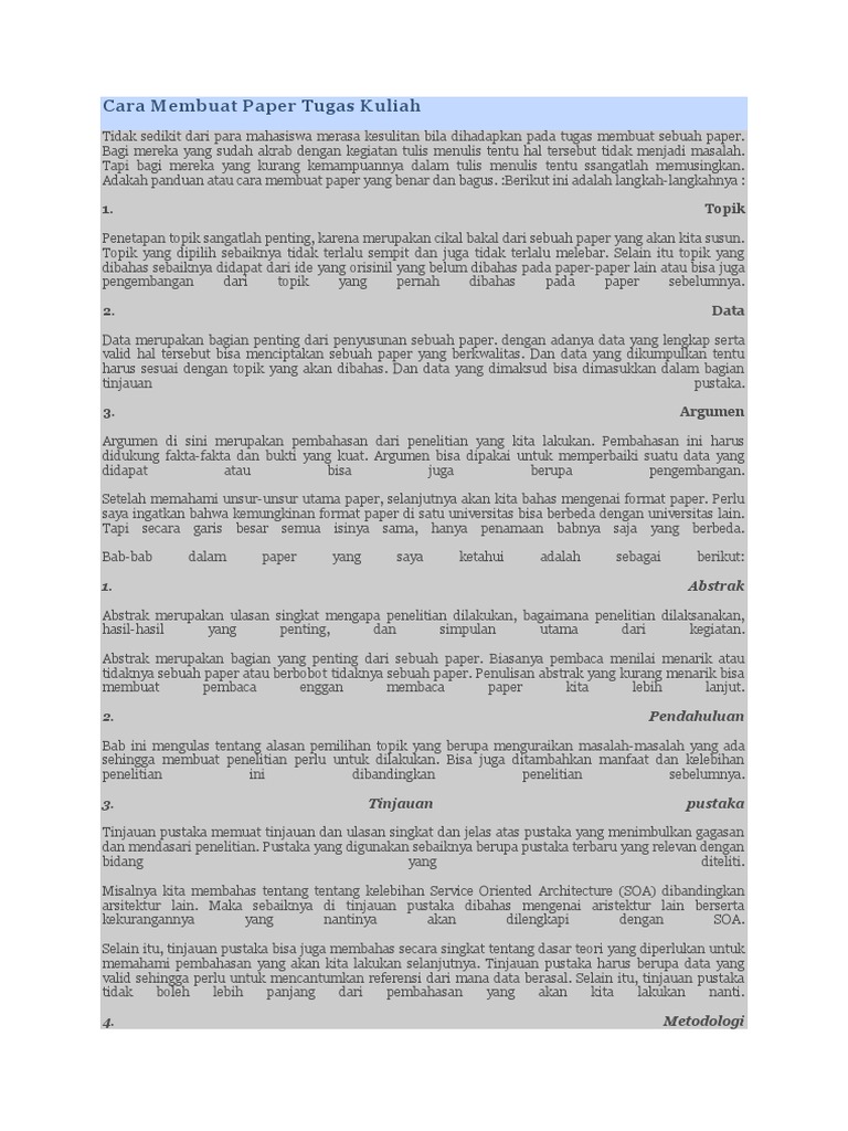 Cara Membuat Paper Tugas Kuliah | PDF
