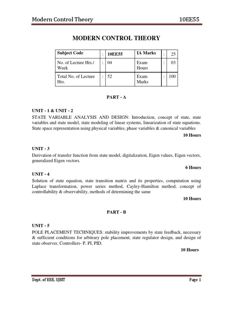 Eee V Modern Control Theory (10ee55) Notes | Download Free PDF ...