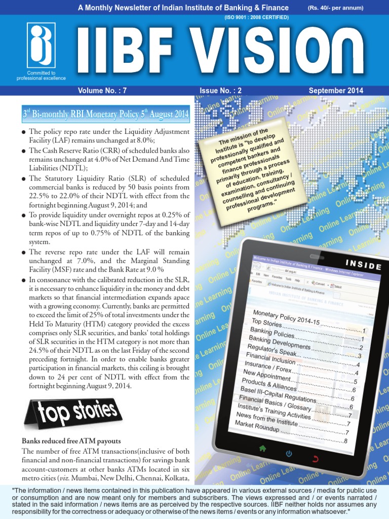 IIBF Vision September 2014 FINAL | PDF | Reserve Bank Of India | Financial Inclusion