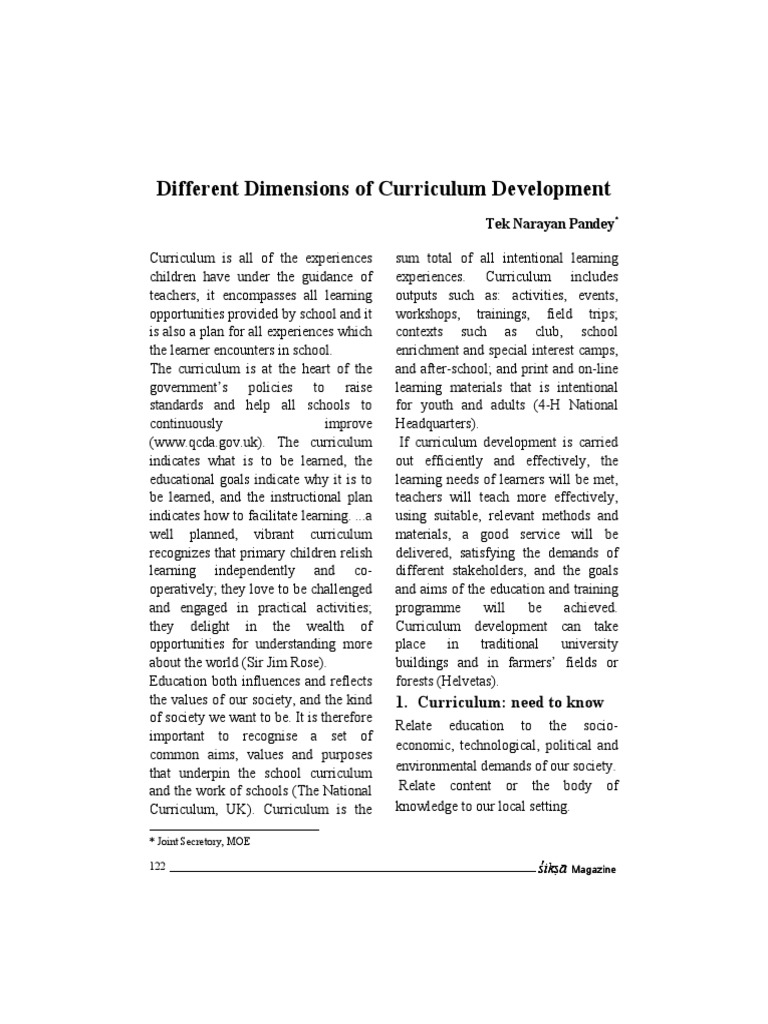 Different Dimensions of Curriculum Development | PDF | Curriculum ...