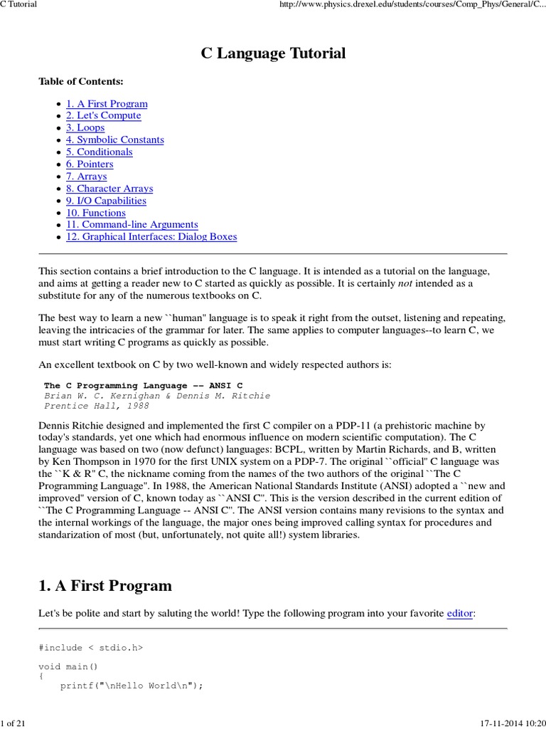 C Tutorial | PDF | C (Programming Language) | Pointer (Computer Programming)