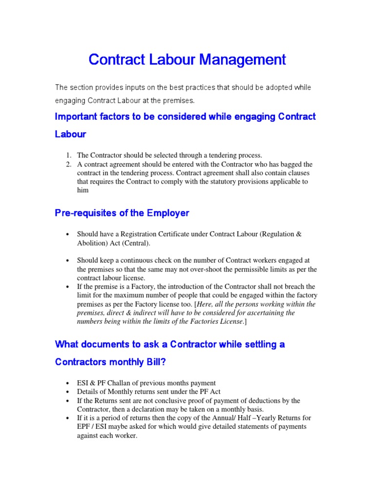 20.contract Labour Management | PDF | Employment | Private Law