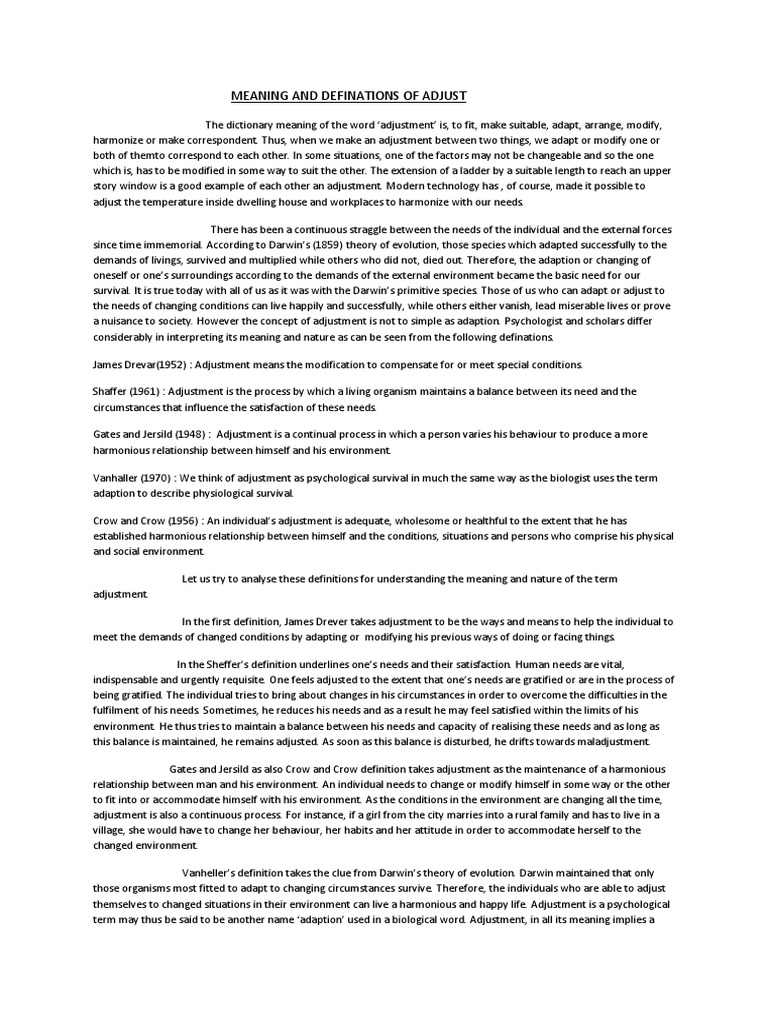 Meaning and Definations of Adjust | PDF | Adaptation | Attitude ...