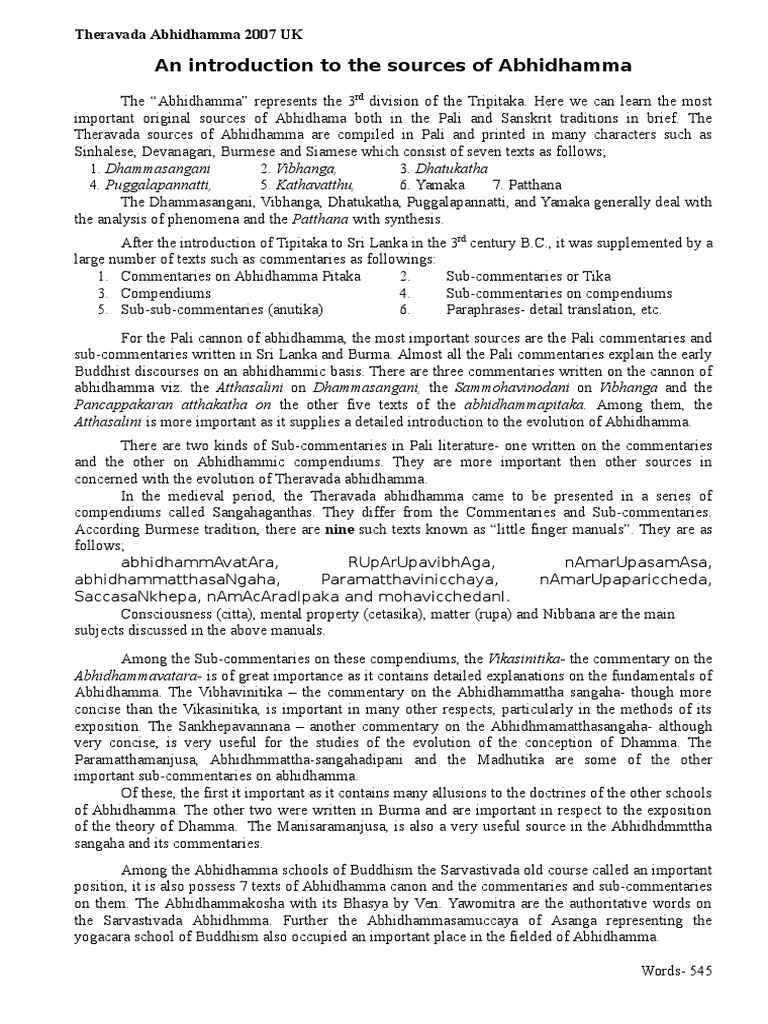 3-The Sources of Abhidhamma | PDF | Pali | Religious Comparison