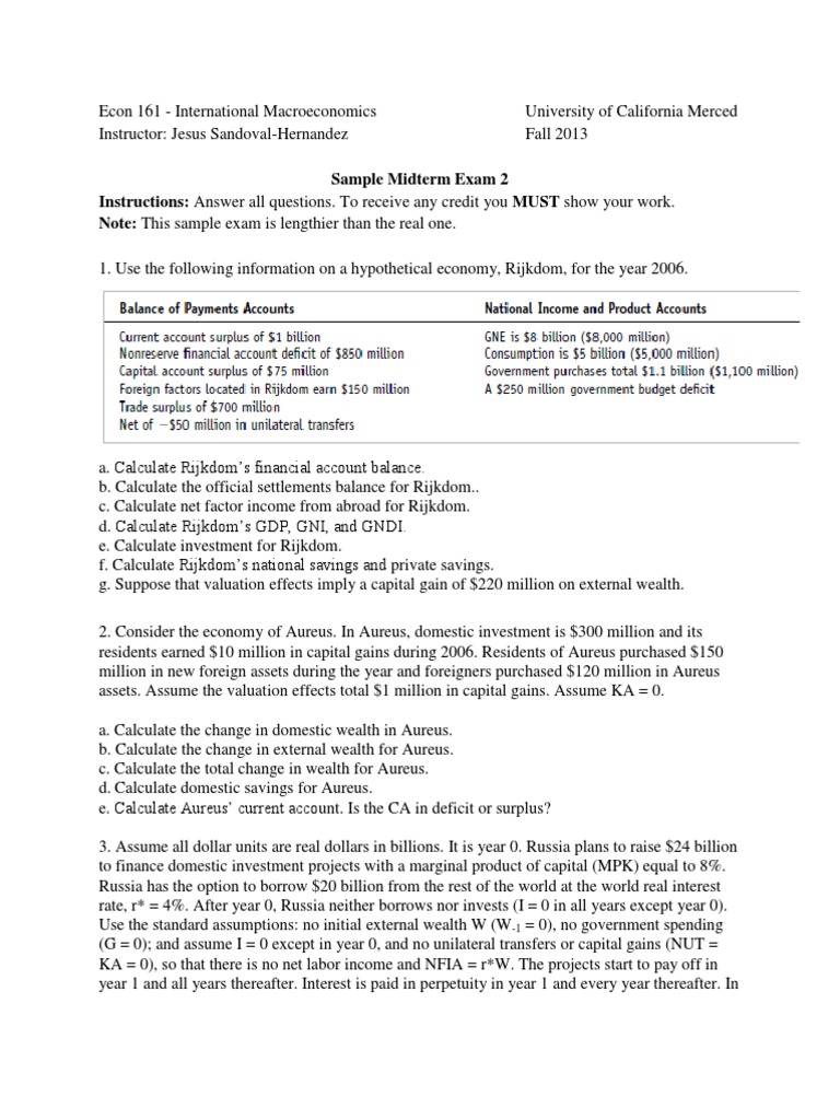 Sample Midterm Exam 2 Instructions: Answer All Questions. To Receive ...