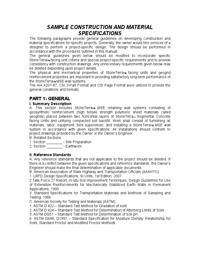 Sample Construction and Material Specifications | PDF | Geotechnical ...