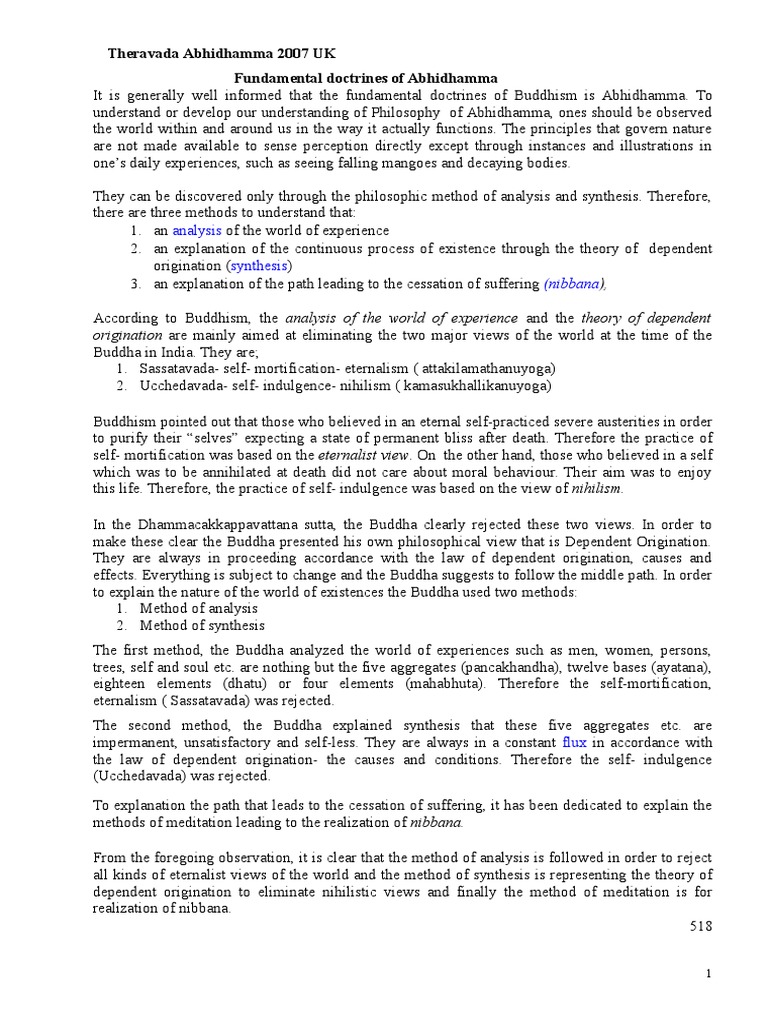 Fundamental Doctrines of Abhidhamma | PDF | Religious Faiths ...