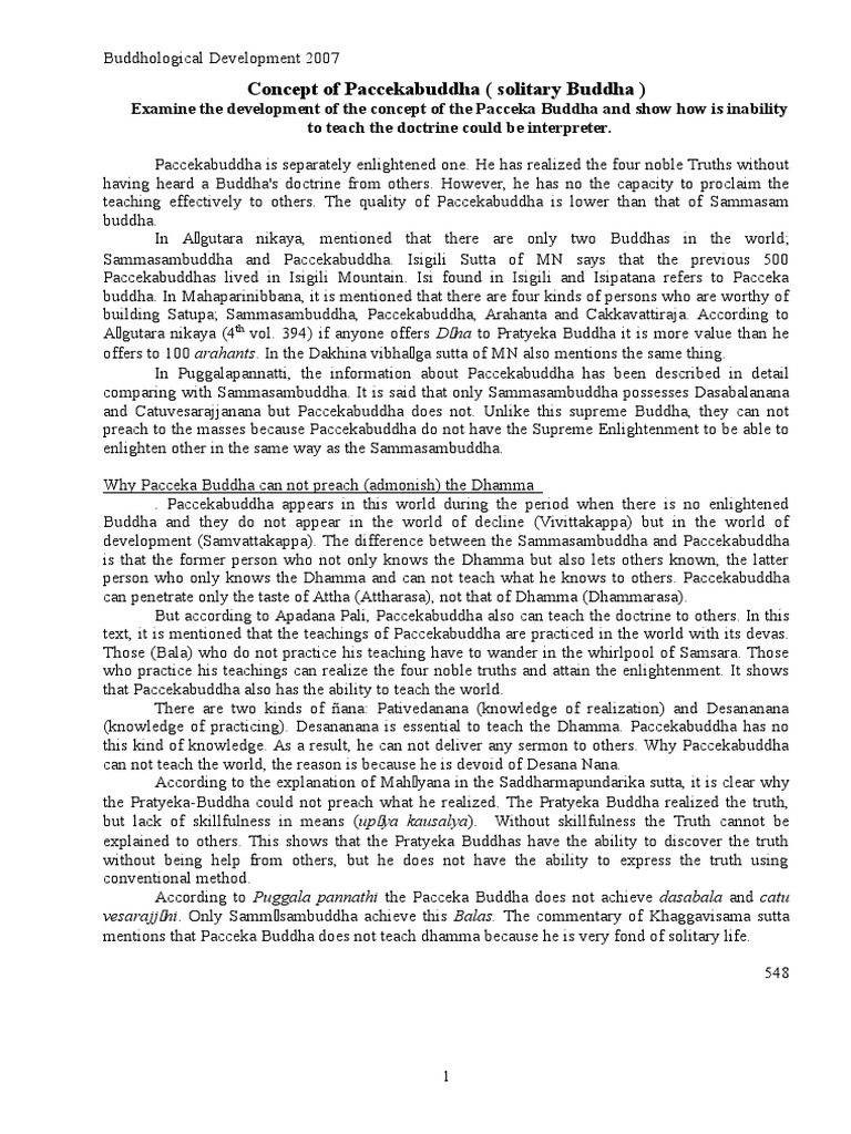The Concept of The Pacceka Buddha (Long One) | PDF | Buddhahood ...