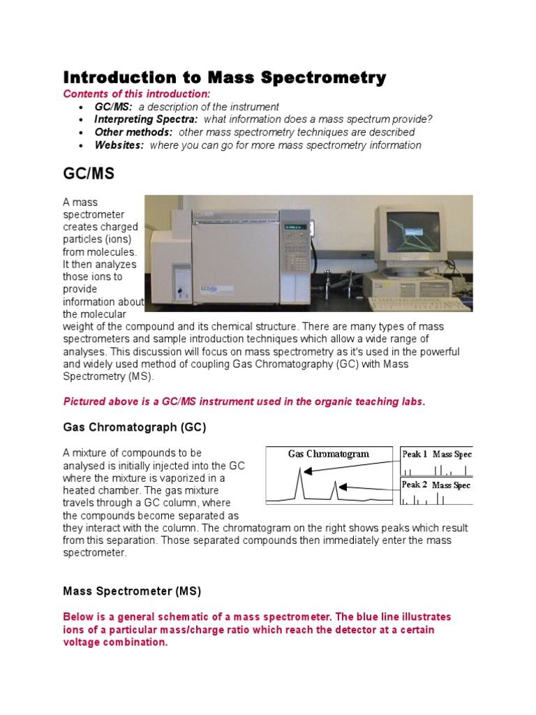 Introduction To Mass Spectrometry | PDF | Mass Spectrometry | Gas ...