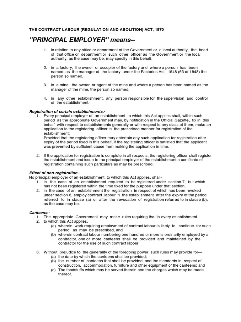 Responsibilities of Principal Employer in CLA 1970 | PDF | Wage ...