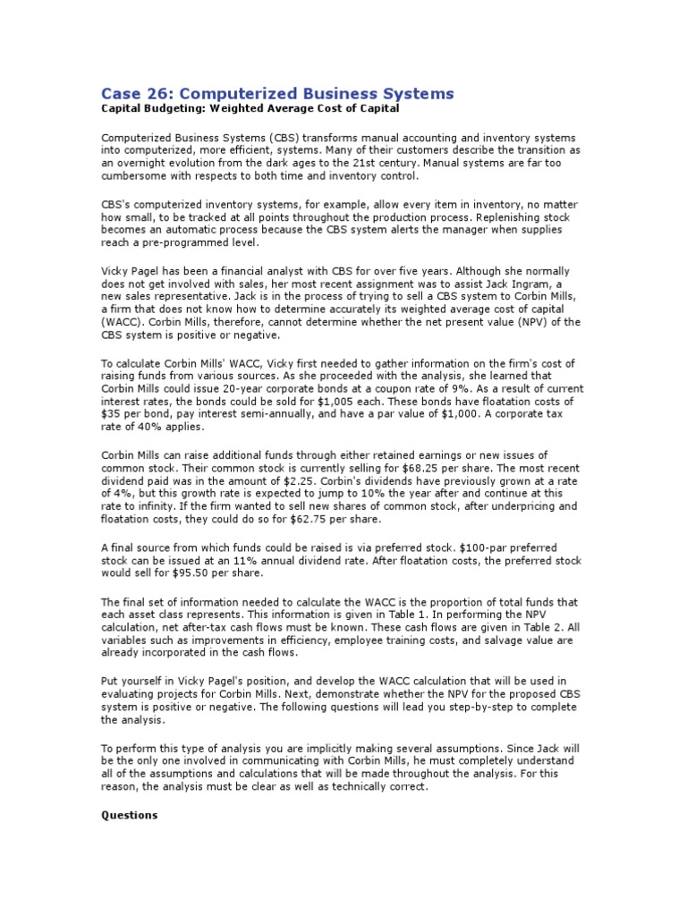 WACC Case Study | PDF | Net Present Value | Inventory