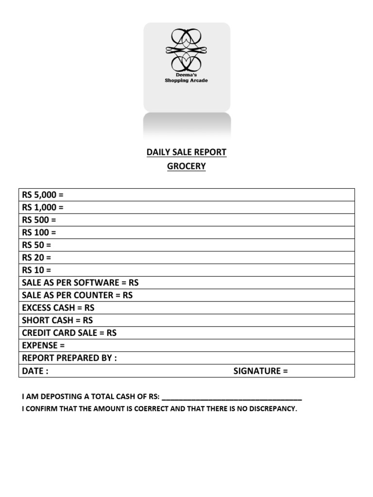 Daily Grocery Sales Report Template | PDF | Business | Finance & Money ...
