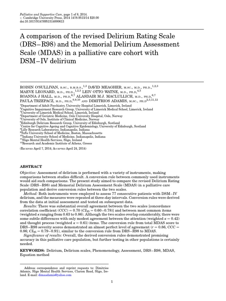 A Comparison of The Revised Delirium Rating Scale | PDF | Psychiatry ...