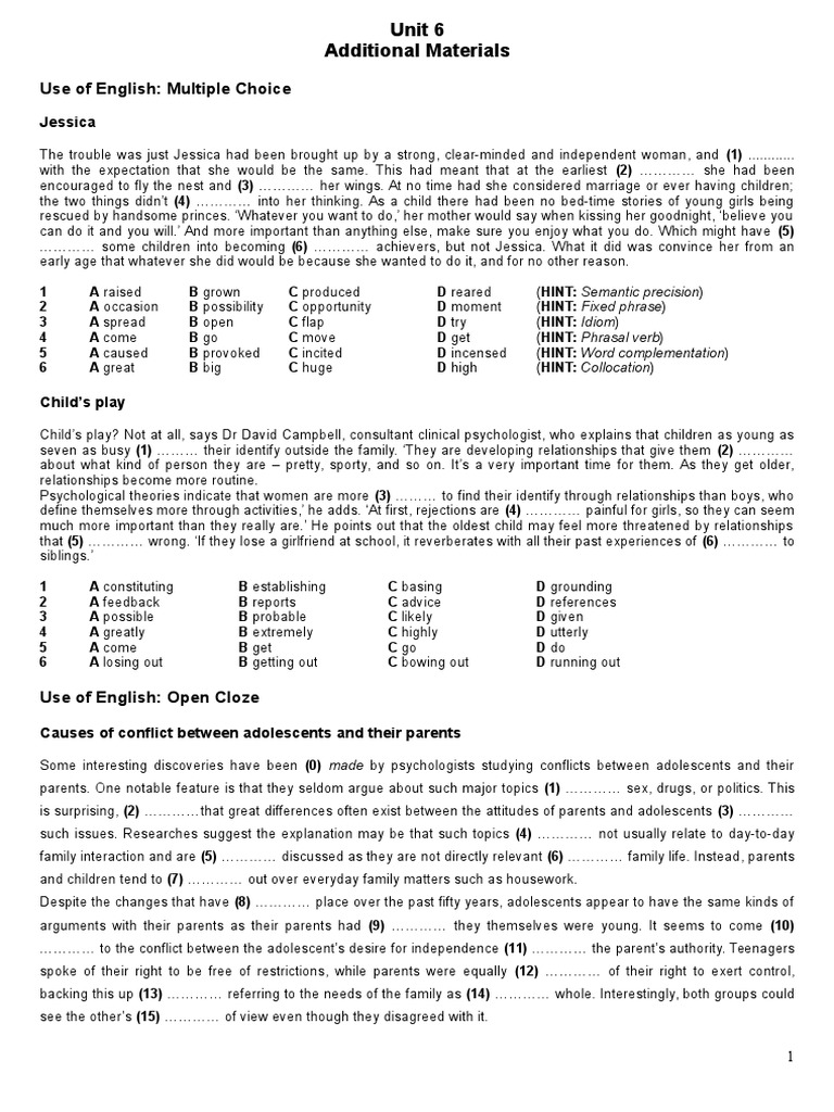 Unit 6 Additional Materials | PDF | Family | Adolescence