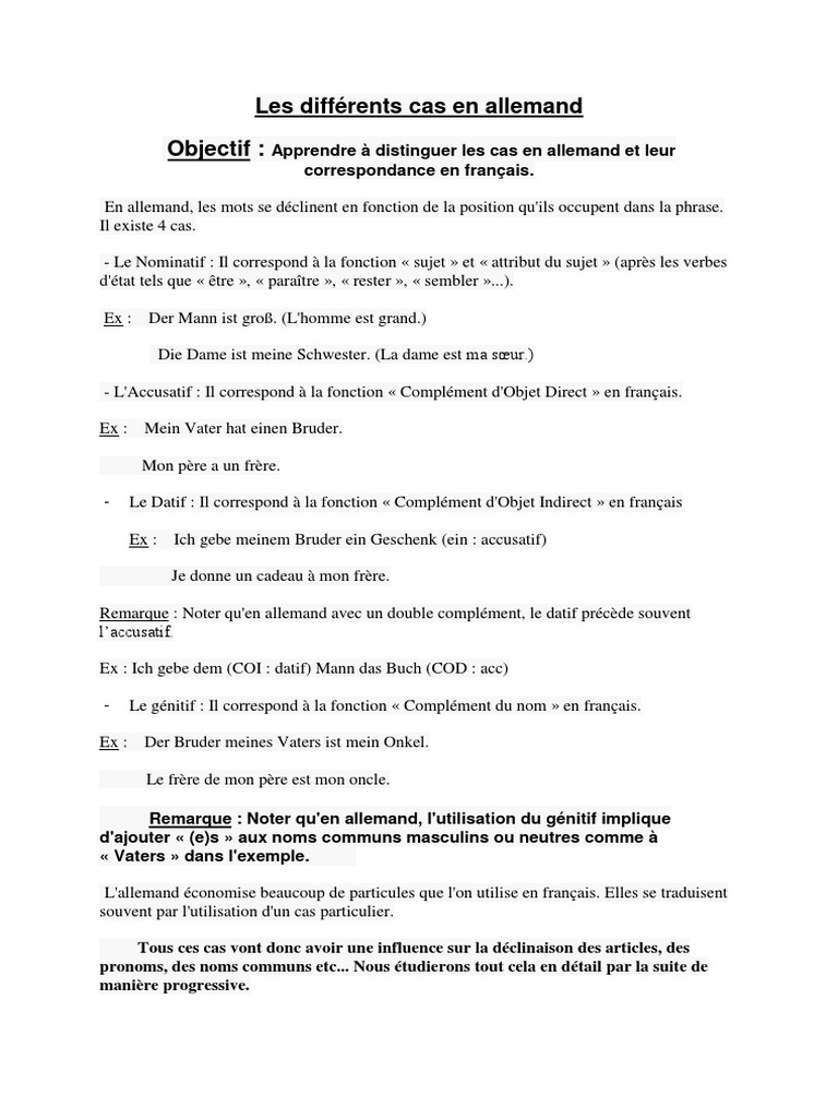 Les Différents Cas en Allemand | PDF | Arts du langage et discipline