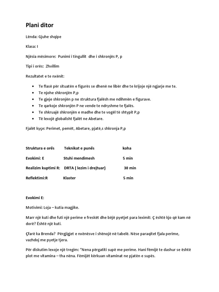 Plani Ditor 1-2 | PDF