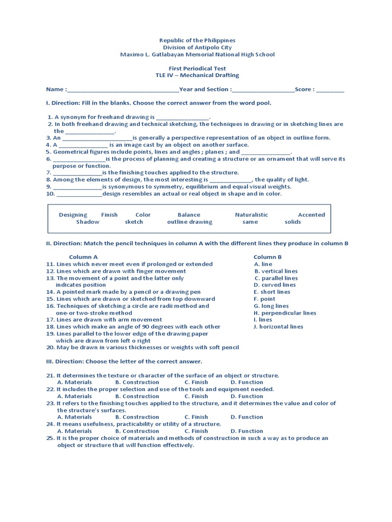 1st PT in Drafting | PDF | Drawing | Technical Drawing