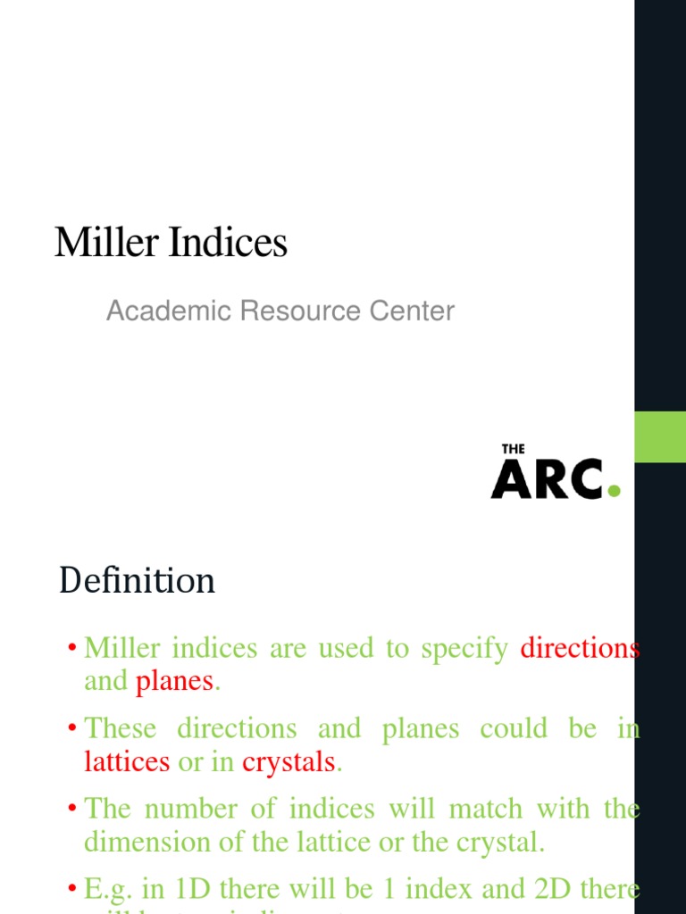 Miller Indices: Academic Resource Center | PDF | Teaching Methods ...