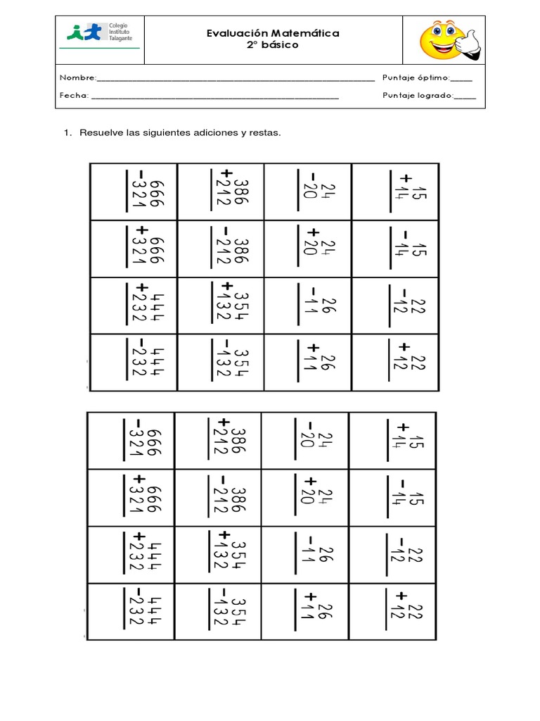 Prueba Sumas y Restas