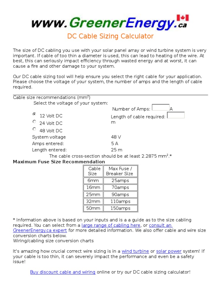 DC Cable Sizing Calculator | PDF | Cable | Electrical Wiring