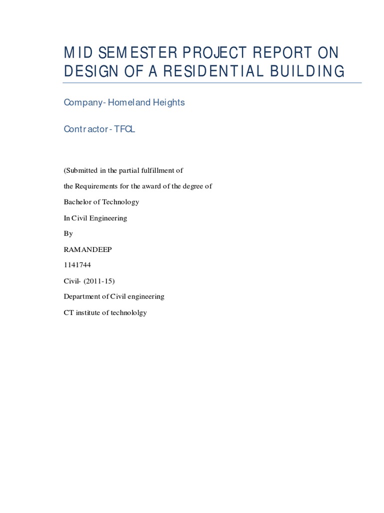 Mid Sem Project Report On Design of A Residential Building - 2 | PDF | Concrete | Soil