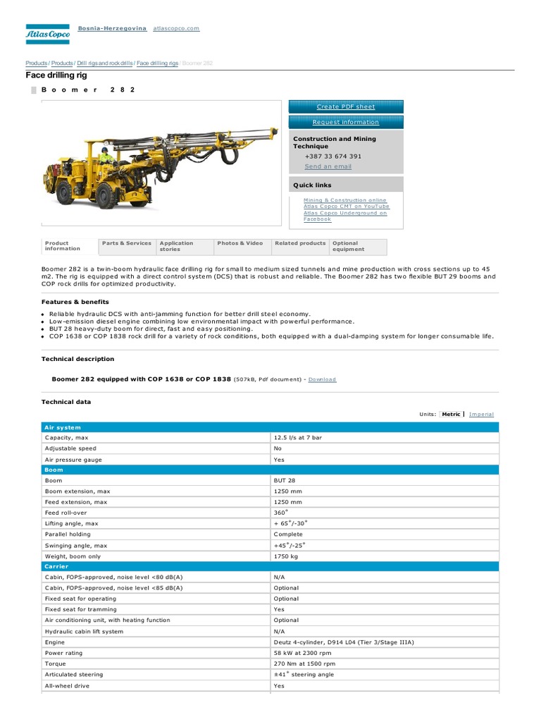 Boomer 282 Face Drilling Rig Overview | PDF | Drilling Rig ...
