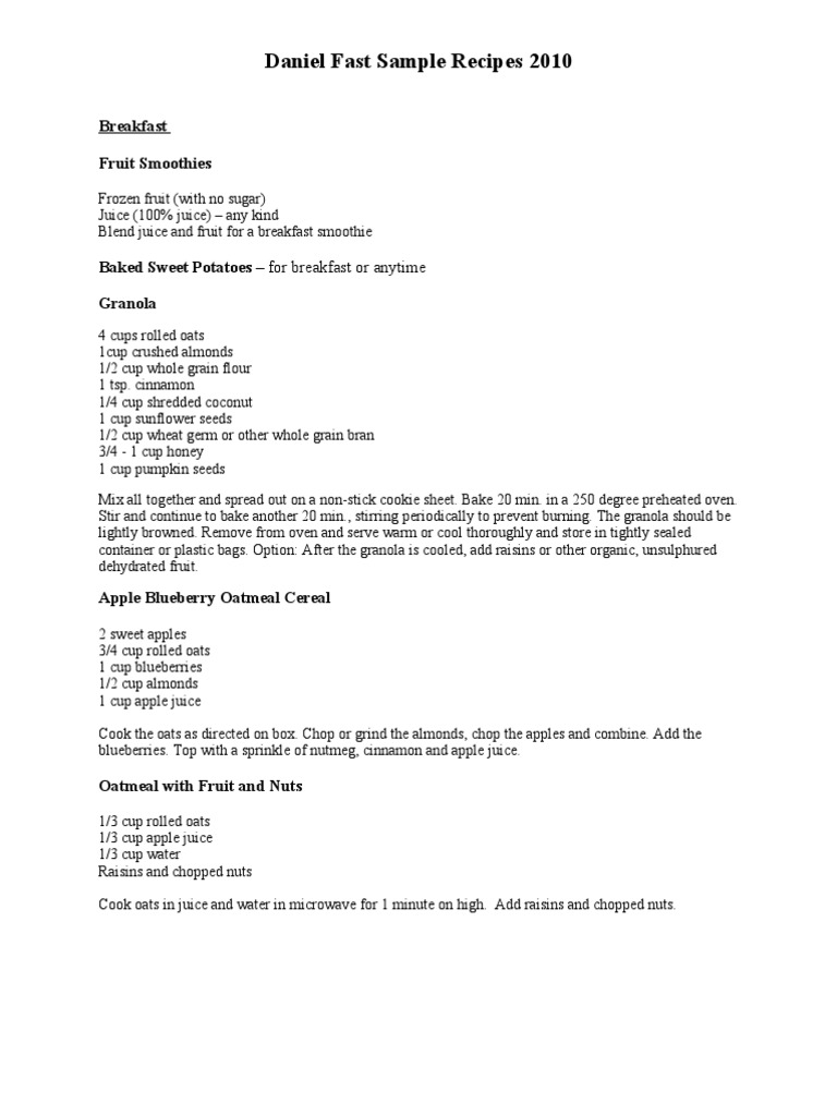 Daniel Fast Recipes 2010 | Download Free PDF | Salad | Curry