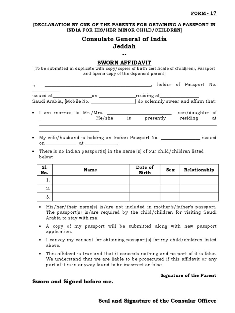 Consulate General of India Jeddah - : Sworn Affidavit | PDF