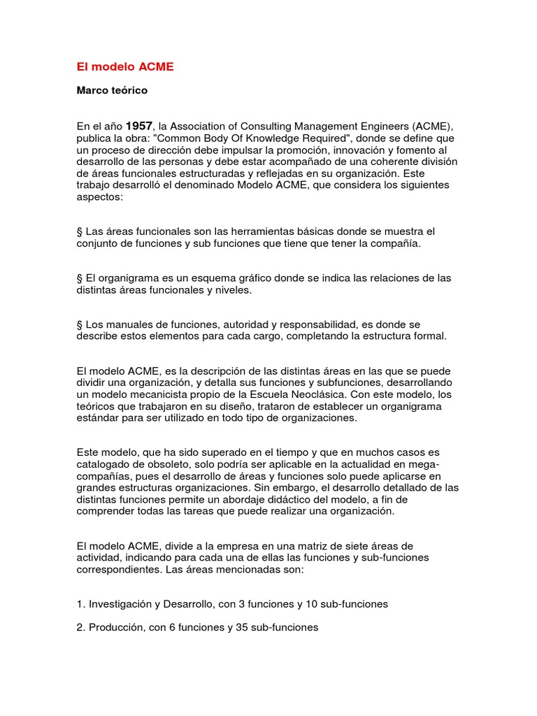 El Modelo ACME. | PDF | Planificación | Toma de decisiones