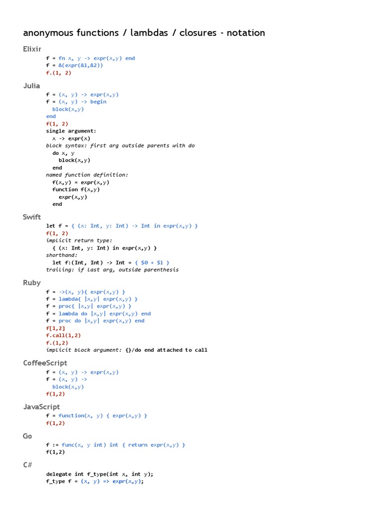 Lambda Functions Across Programming Languages | PDF | Teaching Methods & Materials