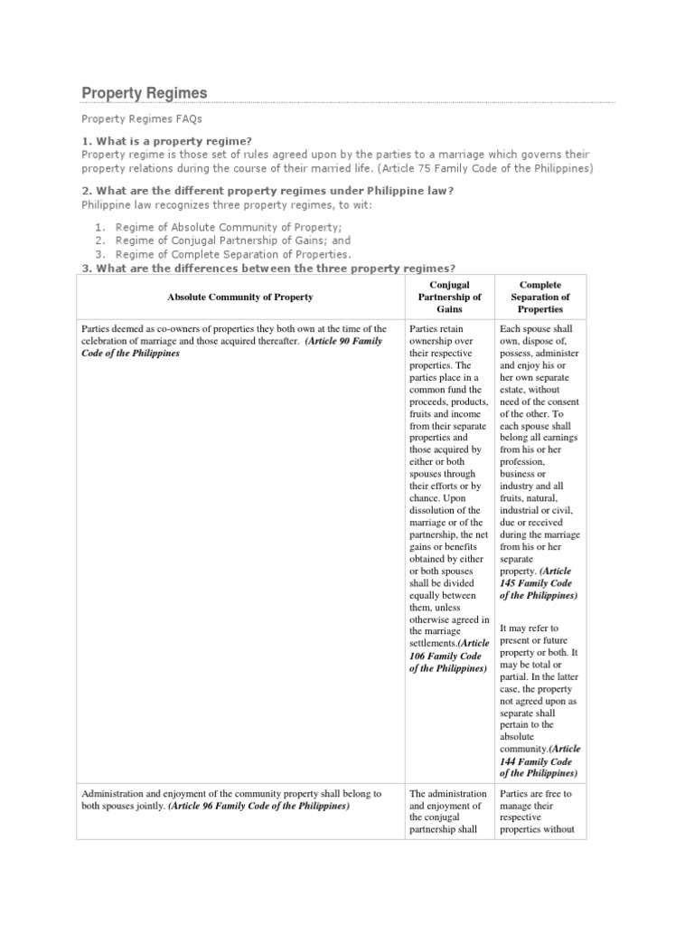 Property Regime | PDF | Community Property | Marriage