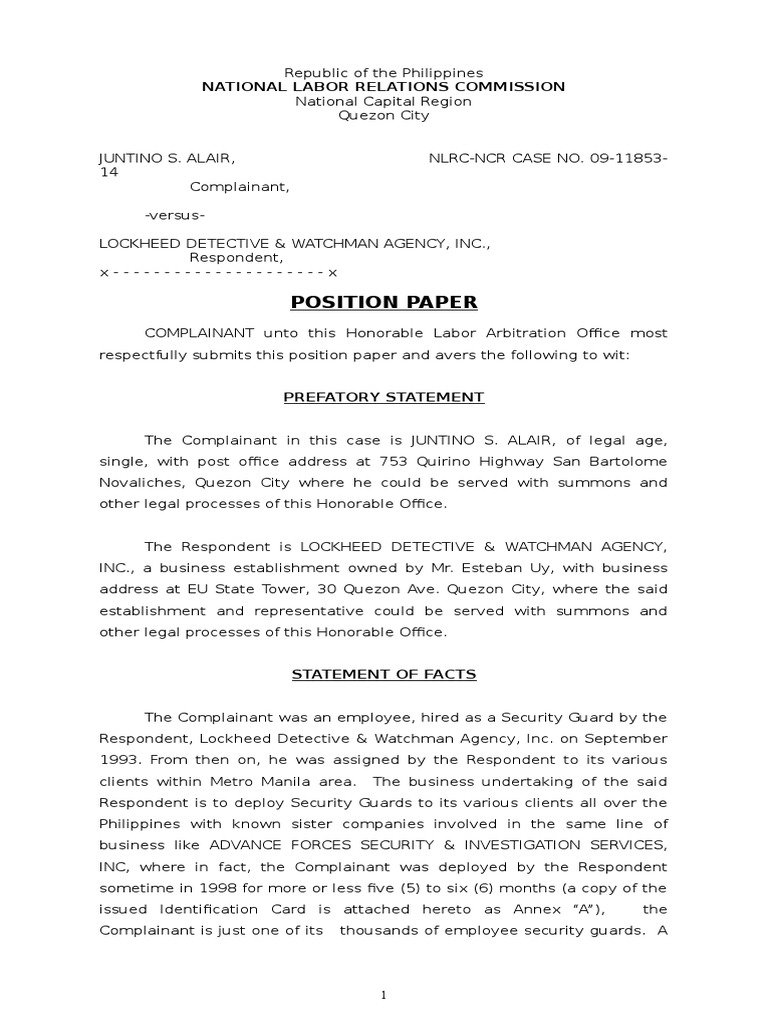 NLRC Position Paper JOJO | PDF | Overtime | Damages